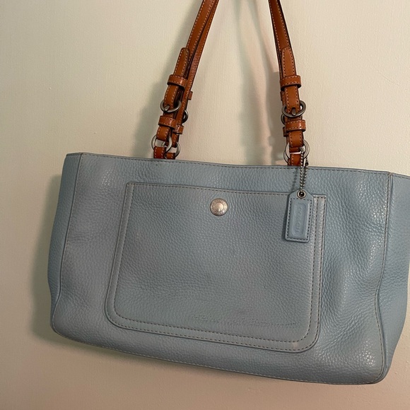Coach | Bags | Coach Light Blue Leather Tote Bag | Poshmark